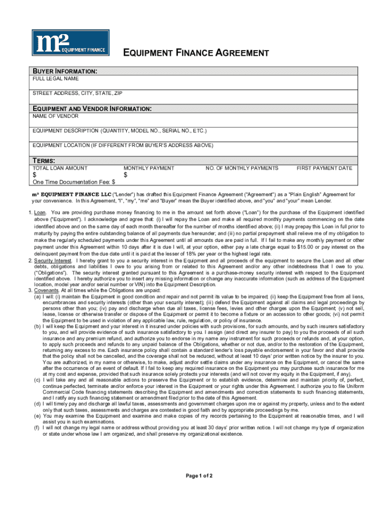 2021-2025 Form m2 Equipment Finance Agreement Fill Online, Printable, Fillable, Blank - pdfFiller