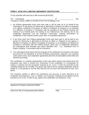 5: BYRD ANTI-LOBBYING AMENDMENT CERTIFICATION Doc Template | pdfFiller
