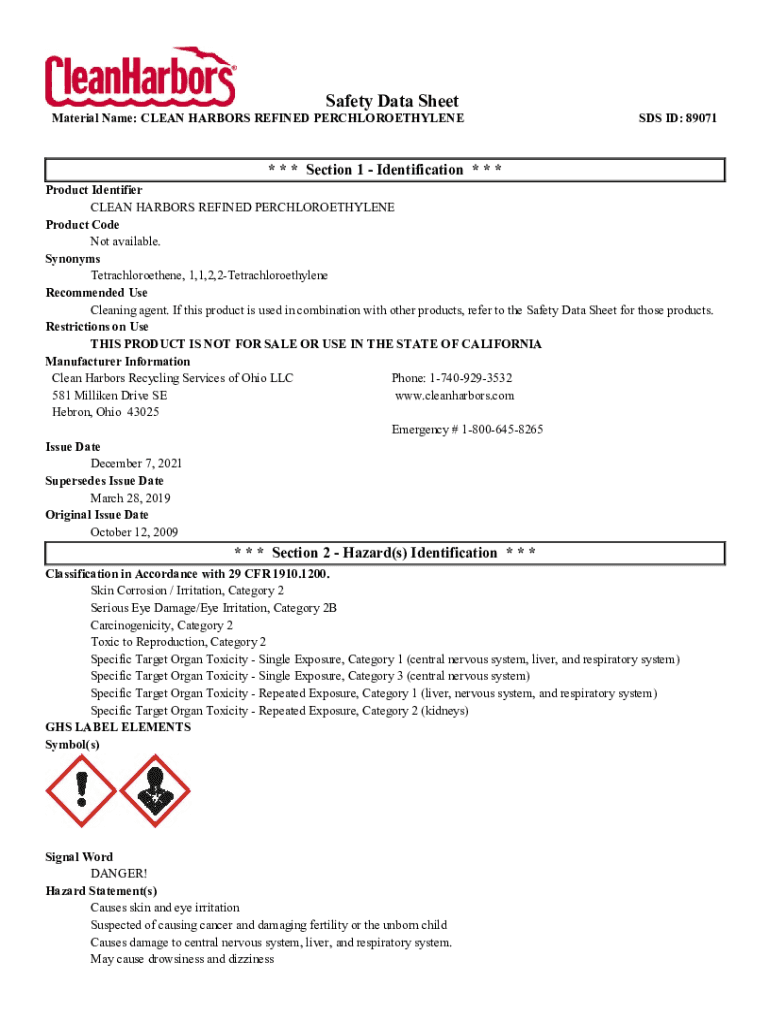 Fillable Online Safety Data Sheet - Clean Harbors Fax Email Print ...