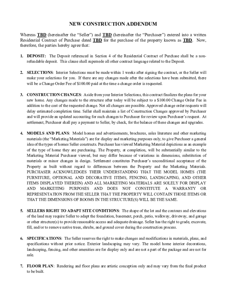 Fillable Online New Construction Addendum 1.docx Fax Email Print ...