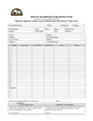 Fillable Online www.pdffiller.comencatalog29 Printable Team Roster ...