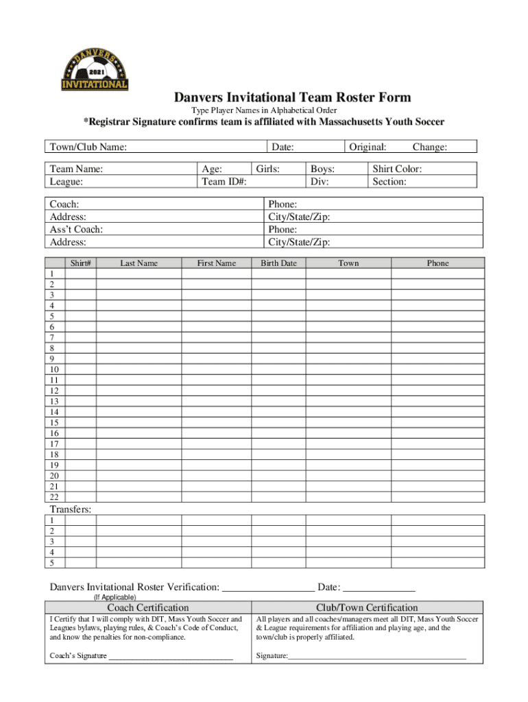 Fillable Online www.pdffiller.comencatalog29 Printable Team Roster ...