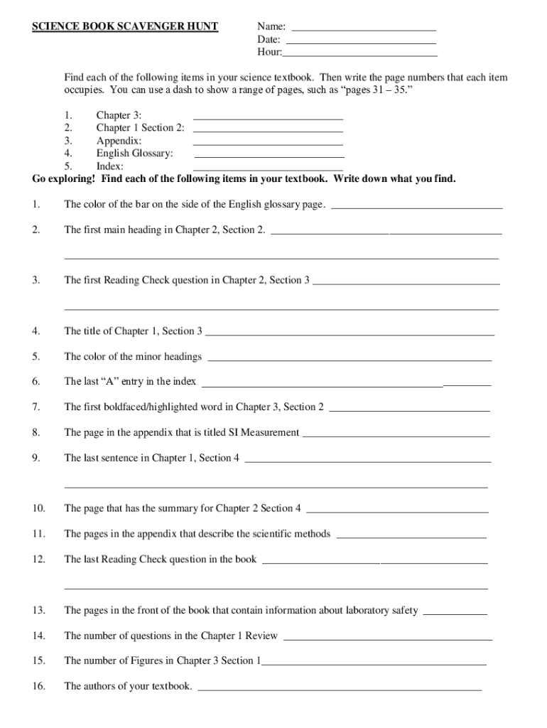 Fillable Online Chemistry Textbook Scavenger Hunt Worksheet - Google ...