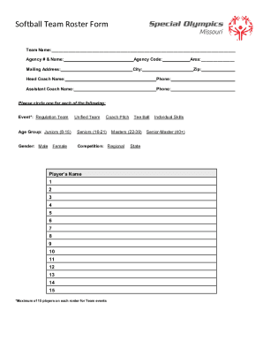 Fillable Online www.pdffiller.com519128849--Softball-TeamFillable ...