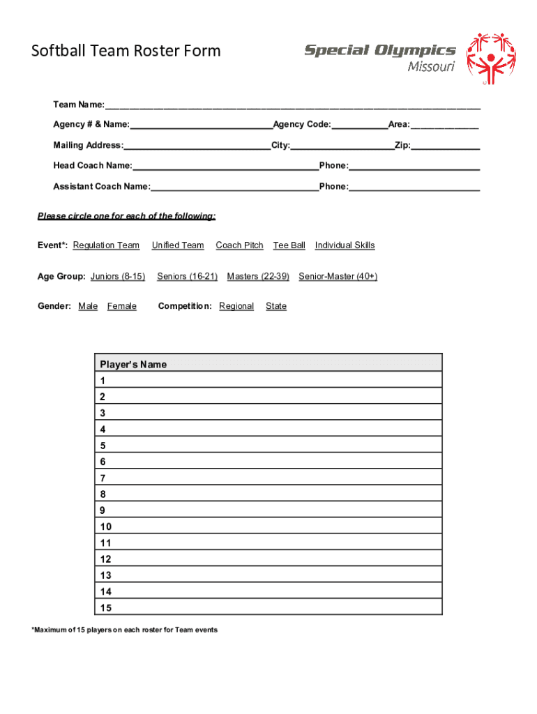 Fillable Online www.pdffiller.com519128849--Softball-TeamFillable Online Softball Team Roster ...