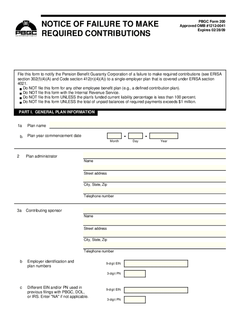 Fillable Online Form 200 Notice of Failure to Make Required Contributions Fax Email Print ...