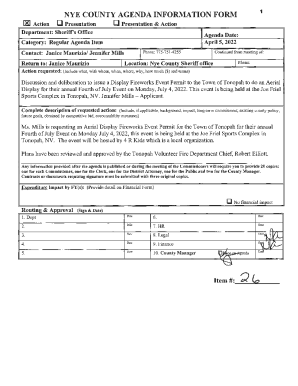 Fillable Online NYE COUNTY AGENDA INFORMATION FORM Item#: 2 (t:: Fax ...