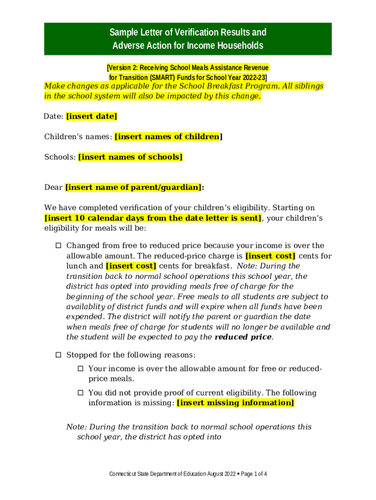 Sample Letter of Verification Results and Adverse Action for Income ...