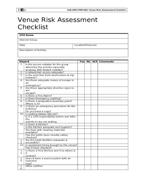 VENUE RISK ASSESSMENT CHECKLIST - u3asites.org.uk Doc Template | pdfFiller