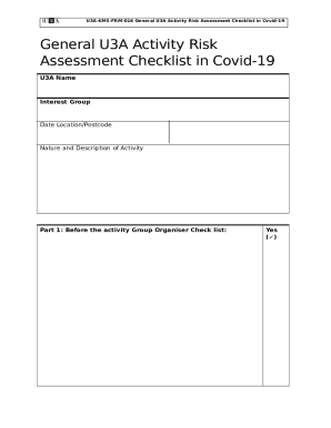 General U3A Activity Risk Assessment Checklist in Covid-19 Doc Template ...