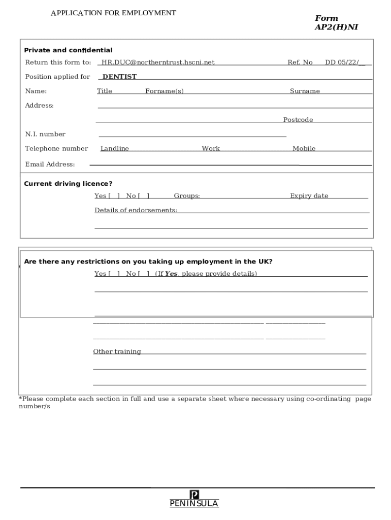 4. Application for employment - AP2(H)NI.docx Doc Template | pdfFiller