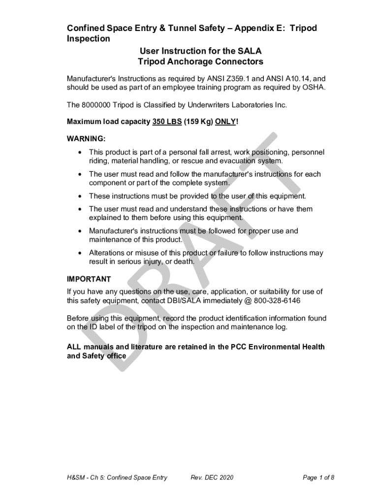 Fillable Online Confined Space Entry & Tunnel SafetyAppendix E: Tripod ...