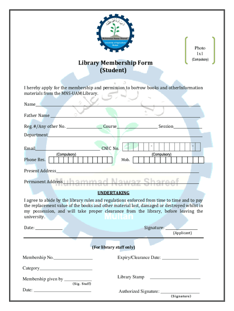 Fillable Online mnsuam.edu.pk images LibraryC3A- Library Membership ...