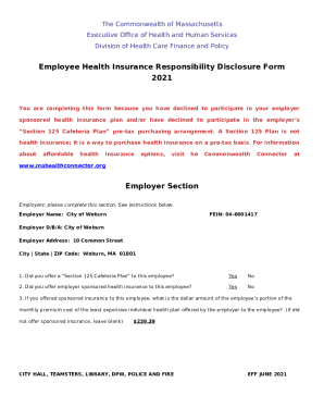 CITY HALL AND DPW. Employee Health Insurance Responsibility Disclosure ...