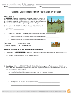 Student Exploration Rabbit Population by Season - Name: Date: Student ...