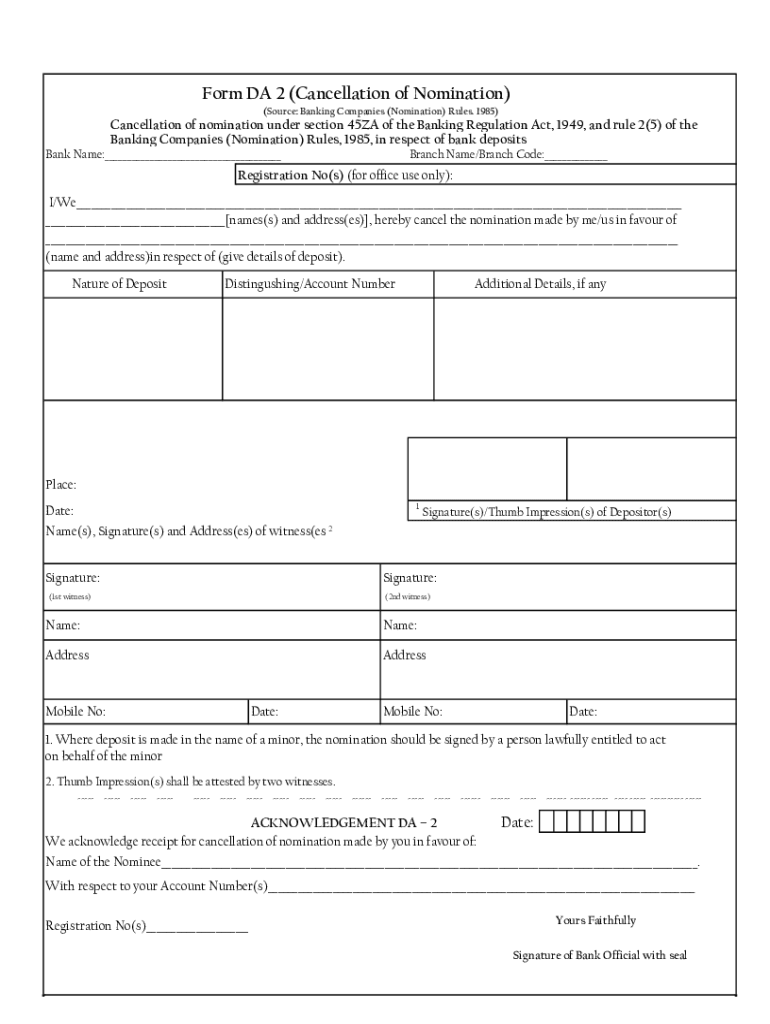 Fillable Online 34 Form DA 2 Cancellation of Nomination under Section ...