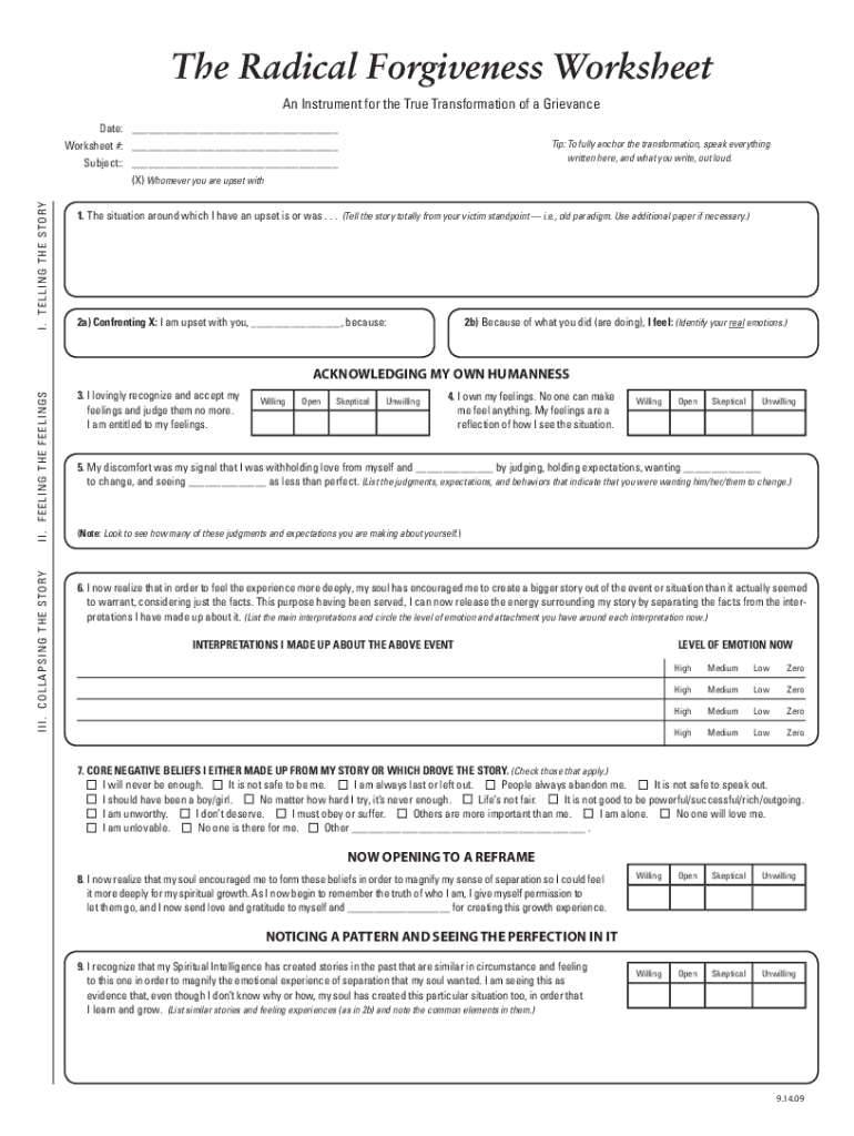 Fillable Online The Radical Forgiveness Worksheet - Unlimited Energy ...