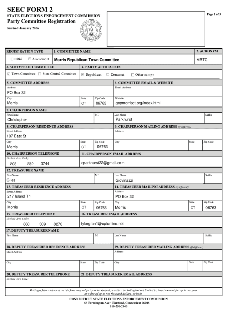 Fillable Online seec ct Fillable Online seec ct SEEC FORM 2 - State Elections Enforcement ...