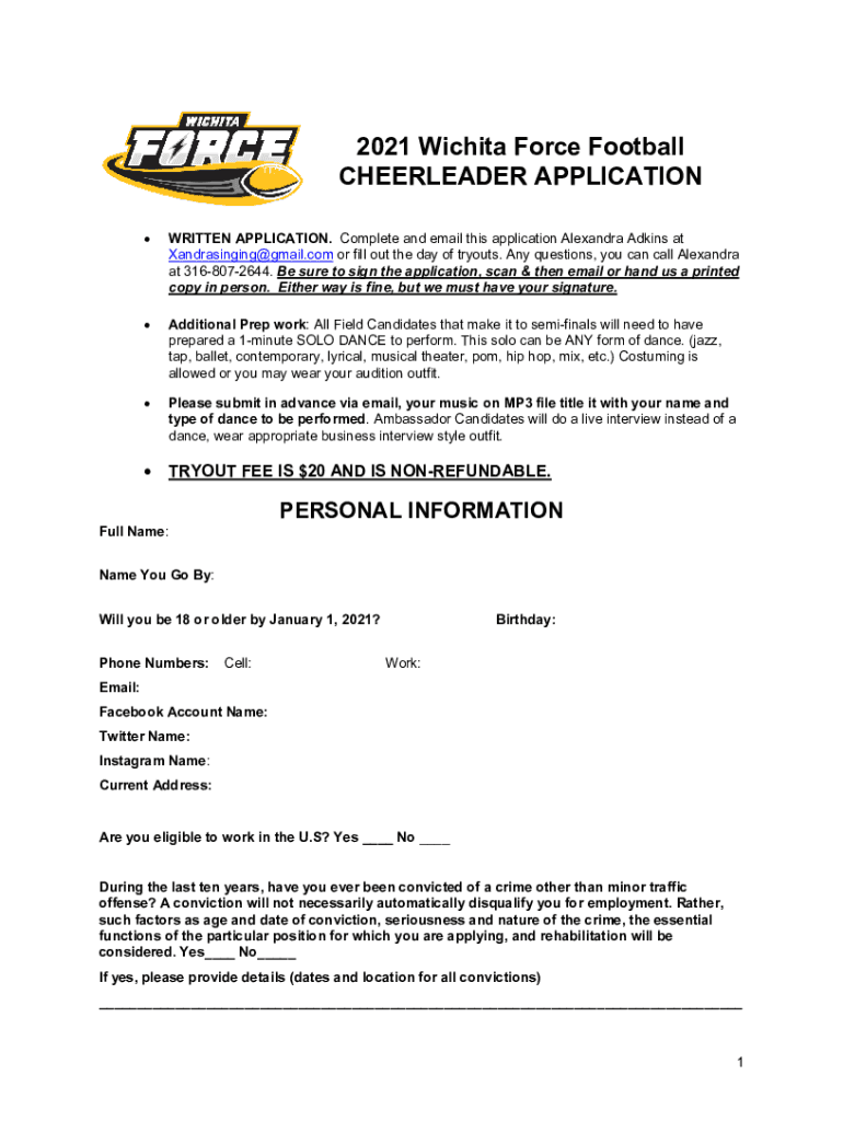 Fillable Online wichitaforce.comlady-force-application-20212021 Wichita ...