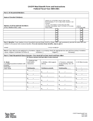 INSTRUCTIONS FOR CACFP MEAL BENEFIT INCOME ELIGIBILITY (CHILD CARE) Doc ...