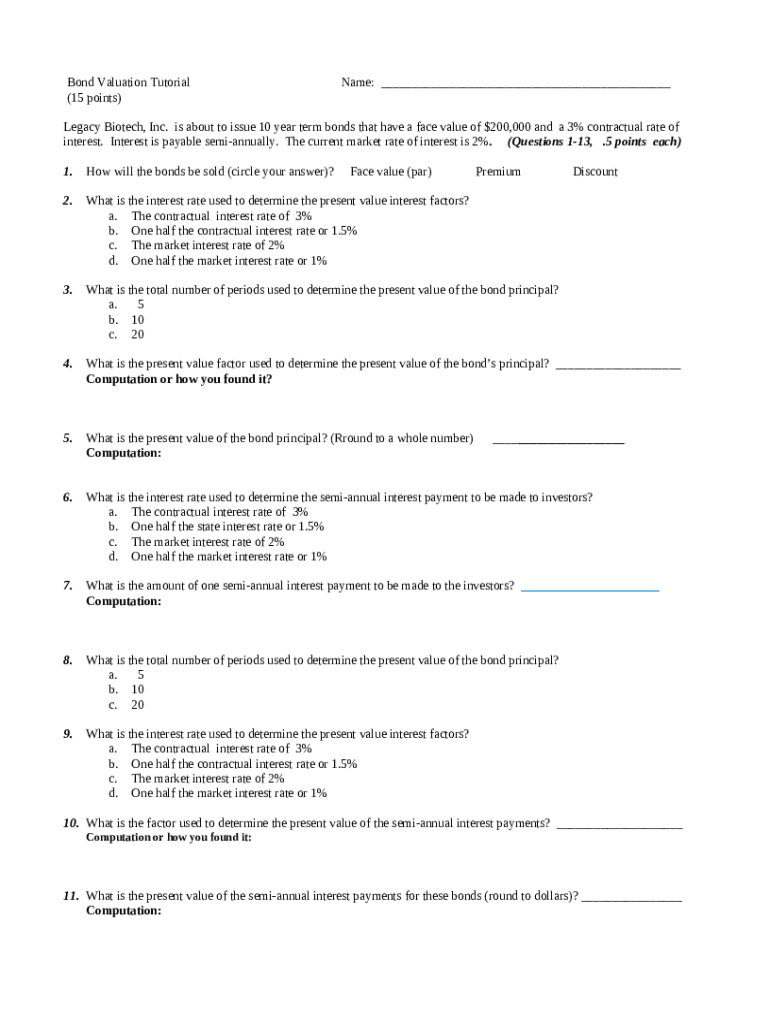 Term Bond Valuation Tutorial Student Worksheet Doc Template | pdfFiller