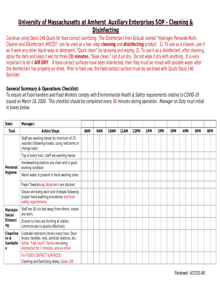 Oasis 146 Multi-Quat SanitizerEcolab - ehs umass Doc Template | pdfFiller