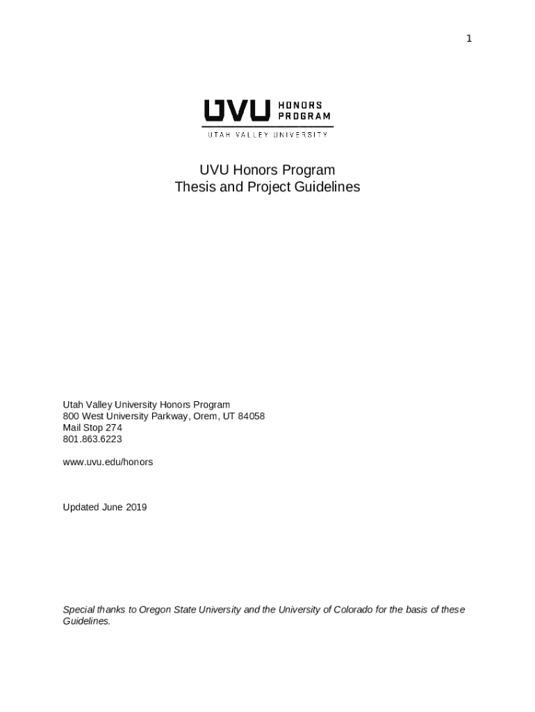UVU Honors Program Thesis and Project Guidelines - Utah Valley ...