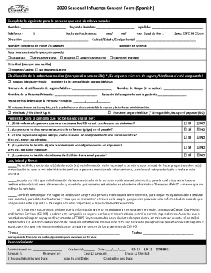Fillable Online 2020 Seasonal Influenza Consent Form (Spanish) - Get ...