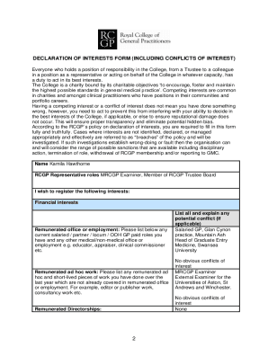Fillable Online DECLARATION OF INTERESTS FORM (INCLUDING CONFLICTS OF INTEREST) Fax Email Print ...