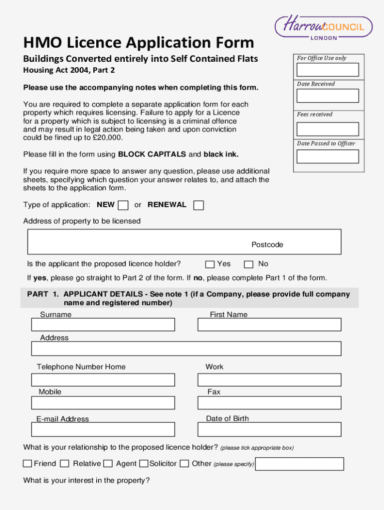 Fillable Online HMO Licence Application Form - Harrow Fax Email Print ...