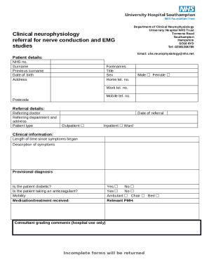 Nerve conduction and EMG referral Doc Template | pdfFiller