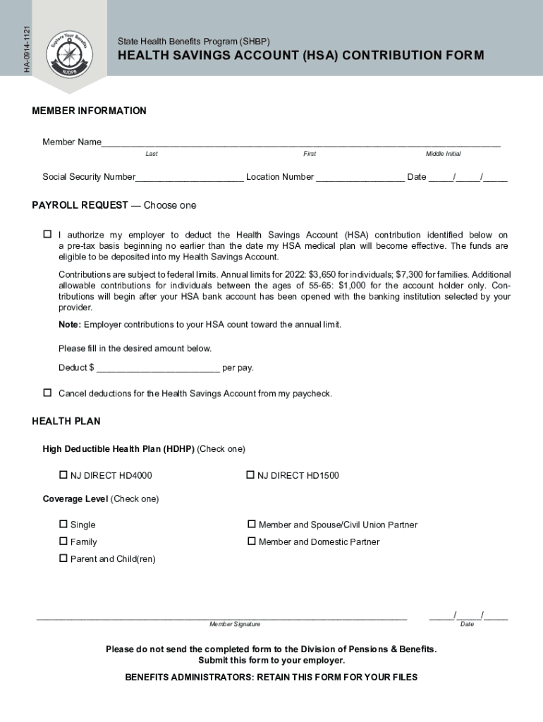 Fillable Online ha0914. HSA Contribution Form Fax Email Print - pdfFiller