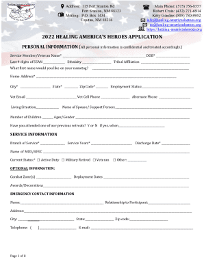 Fillable Online 2022 HEALING AMERICA'S HEROES APPLICATION Fax Email ...