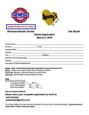 Fillable Online #HeartandHustle Vendor Fair Booth Rental Application ...