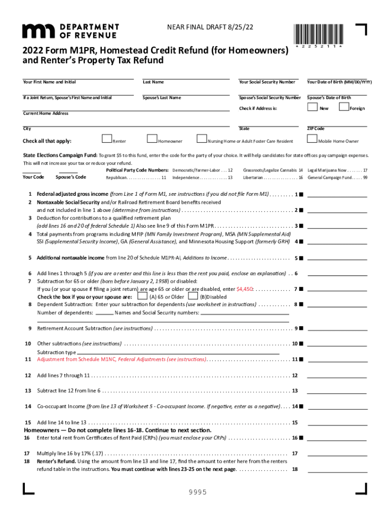 Fillable Online 2022 M1PR, Property Tax Refund Return Fax Email Print ...