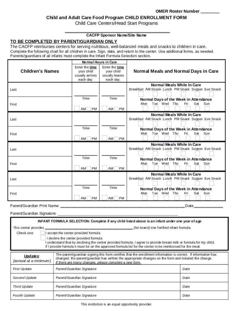 Child EnrollmentInfant ula Doc Template | pdfFiller