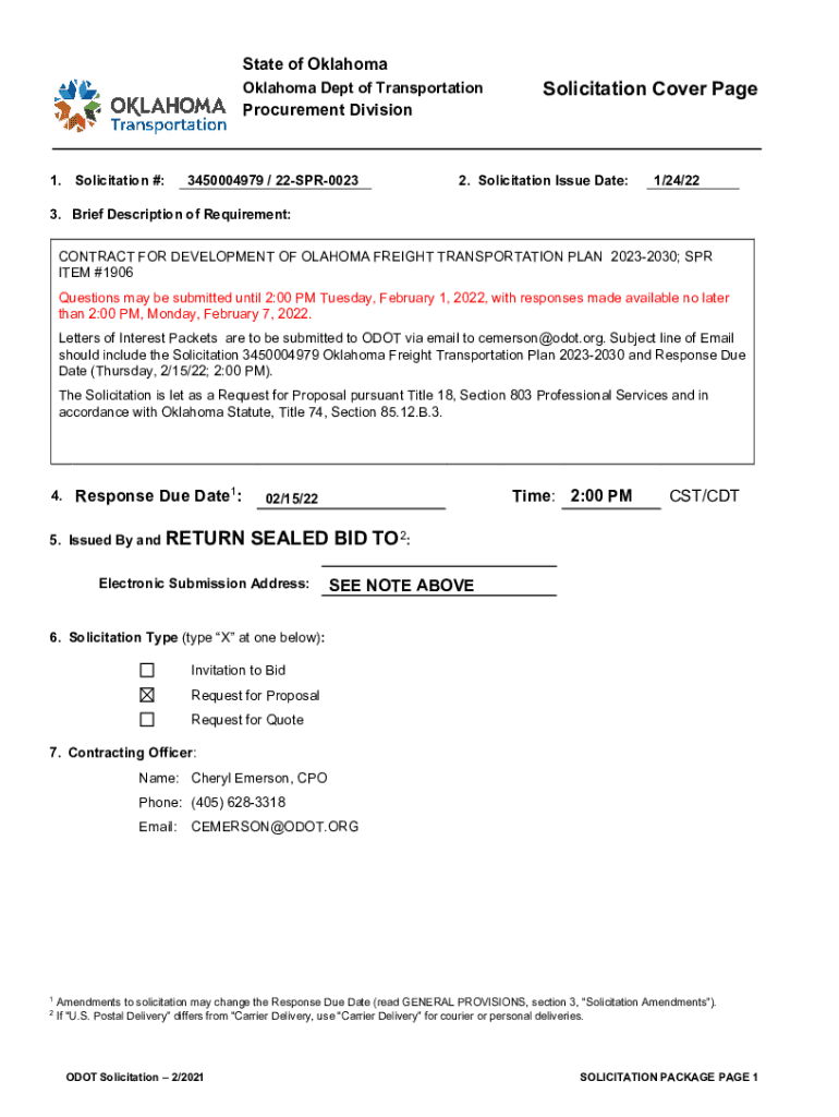 Fillable Online State of Oklahoma Dept of Transportation Solicitation ...
