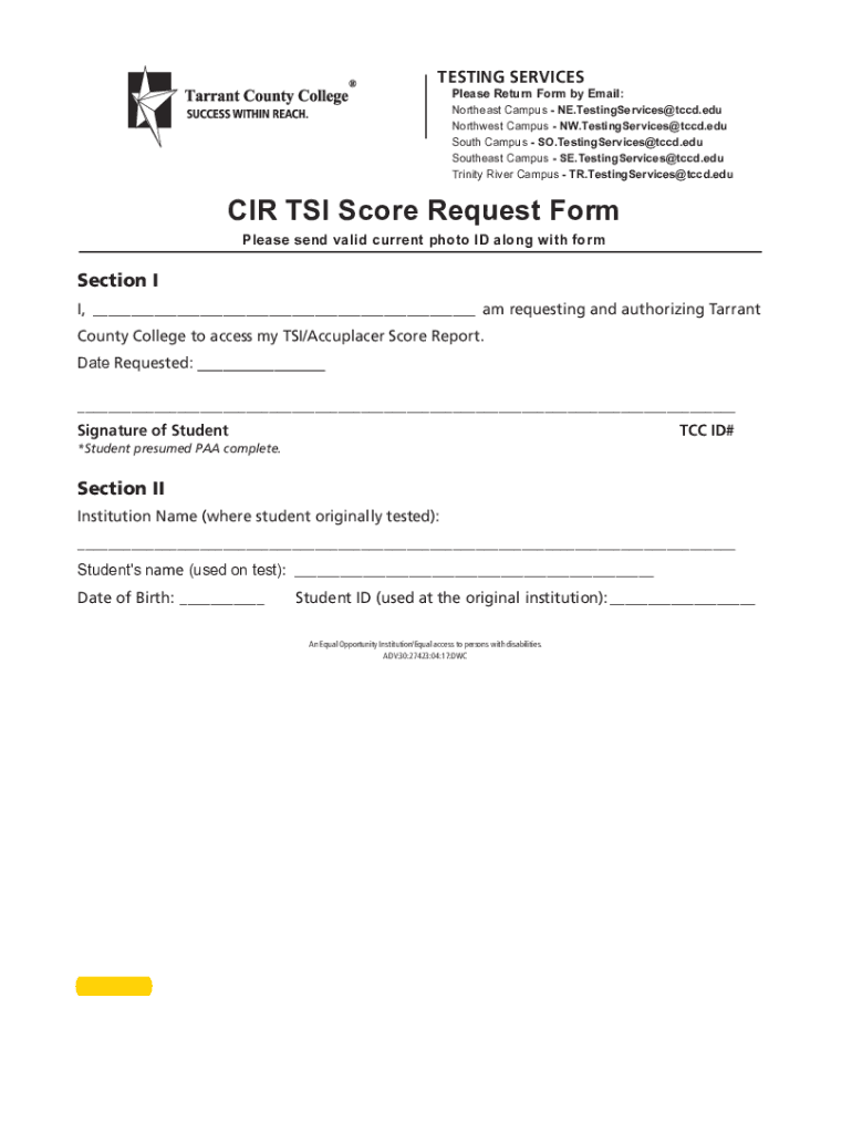 Fillable Online www.fancyarborfibers.comdocumentsadmissionCIR TSI Score ...
