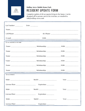 Fillable Online Resident Update form - Rolling Acres Fax Email Print ...