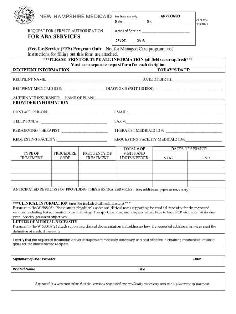 Fillable Online FOR ABA SERVICES Fax Email Print - pdfFiller