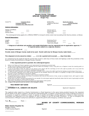 Overweight Transportation Permit Application - Morgan County, Colorado ...