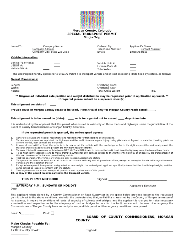 Overweight Transportation Permit Application - Morgan County, Colorado ...