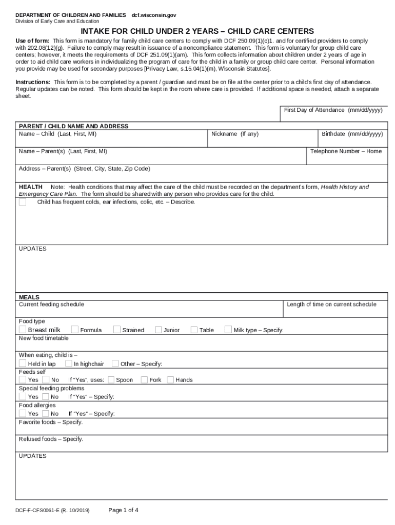 -dcf-f-cfs0061-e.pdffiller.comIntake For Child Under 2 Years - Fill ...