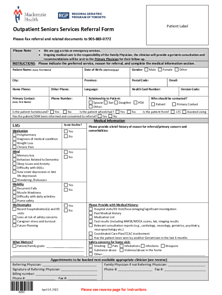 Fillable Online Outpatient Services Centralized z Intake Referral Form ...