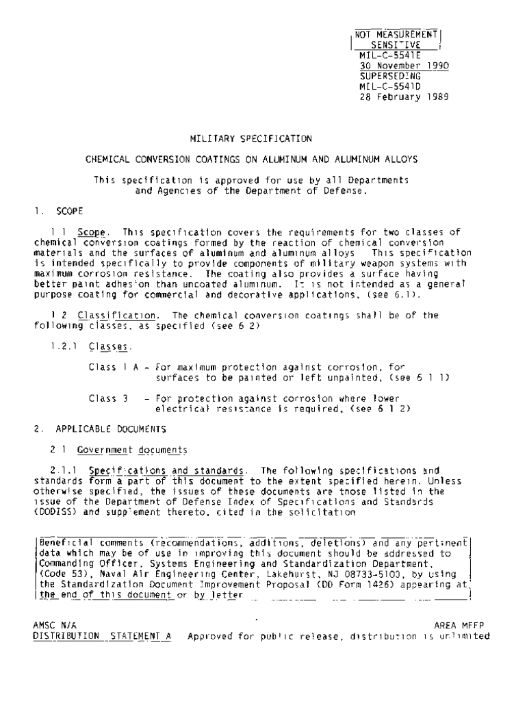 Fillable Online SENSITIVE MIL-DTL-5541F MIL-C-5541E CHEMICAL CONVERSION ...