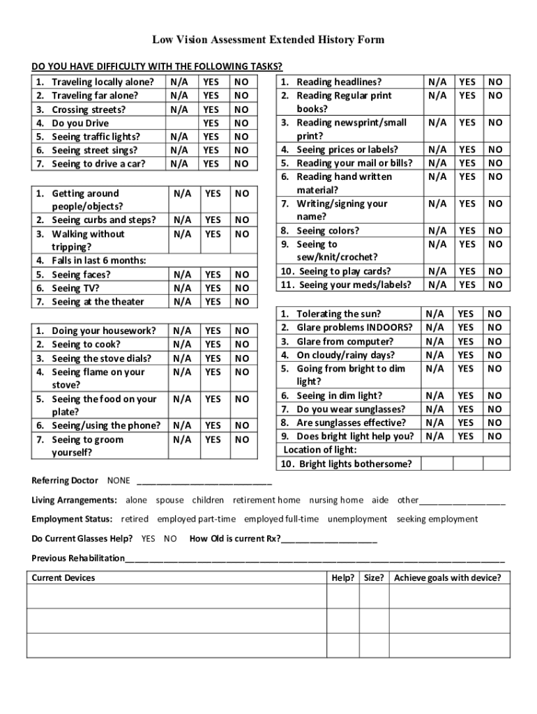 Fillable Online Low Vision Assessment Extended History Form Fax Email Print - pdfFiller