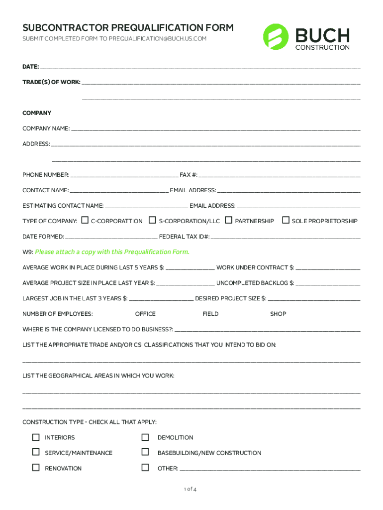 Fillable Online Subcontractor Pre-Qualification - Hanover Co Fax Email Print - pdfFiller