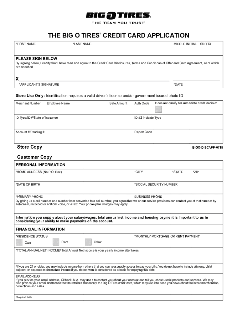 Fillable Online The Big O Credit Card Application and Disclosures. The ...