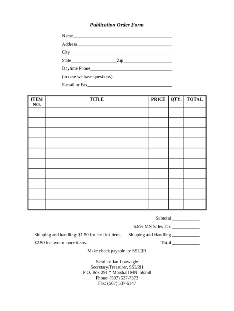 DOC Publication Order Doc Template | pdfFiller