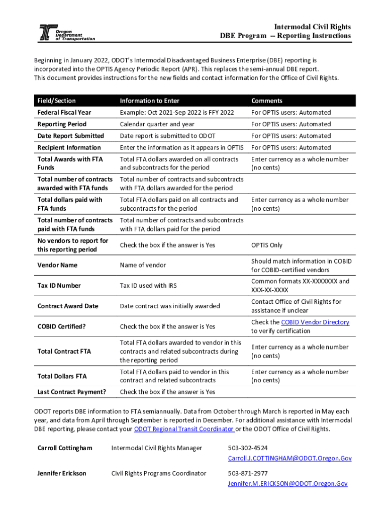 Fillable Online Instructions for filling out the DBE Report form Fax ...